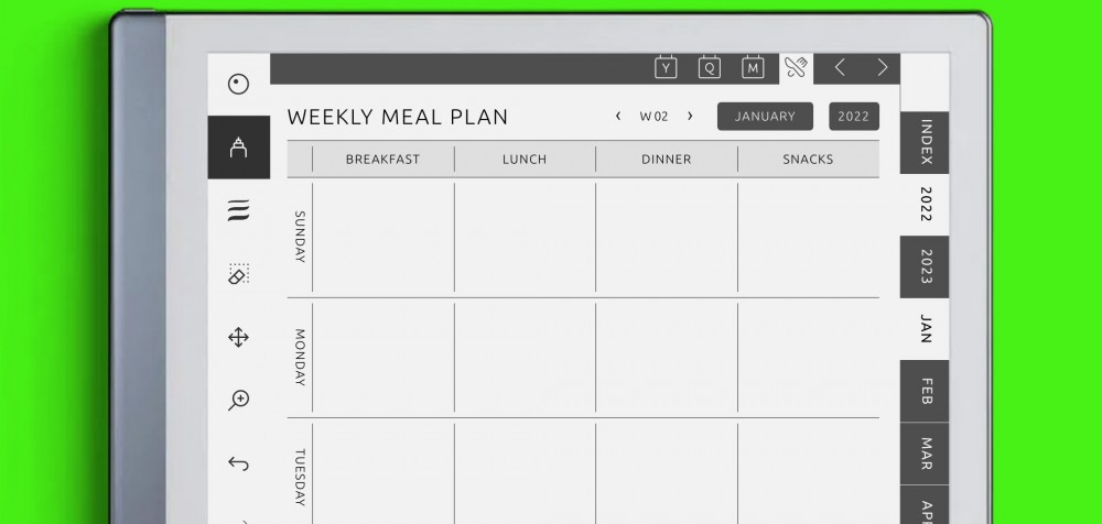 Meal Planner Template for reMarkable 2