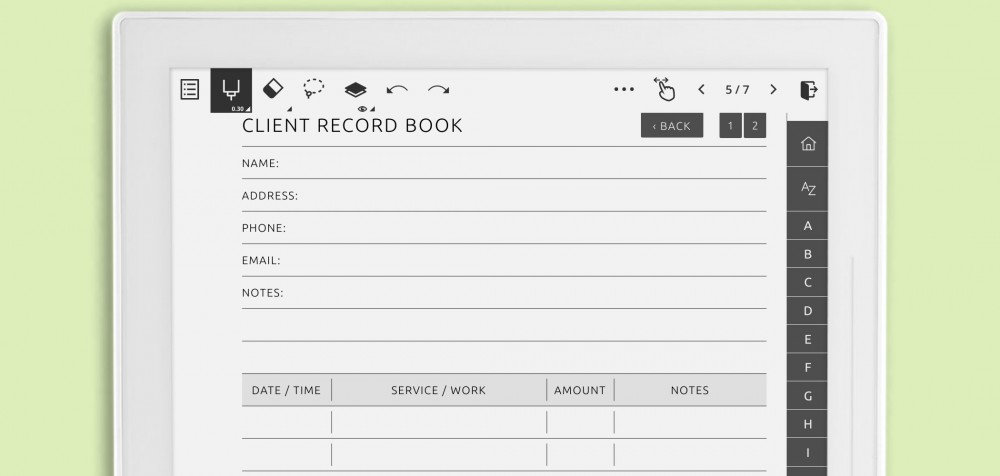 Client Record Book Template for Supernote
